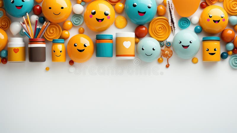 Colorful Smiley Faces and Objects Stock Photo - Image of macro, cyan ...