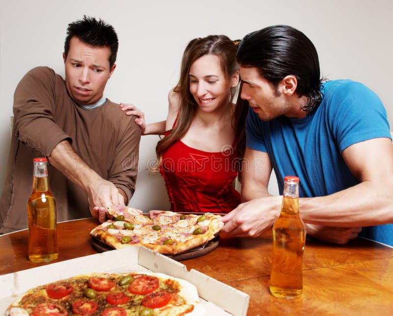 The Cheerful Company of Youth Eating a Pizza Stock Image - Image of ...