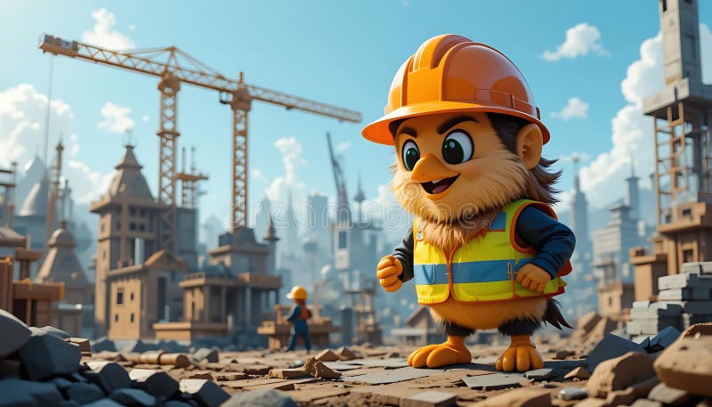 Cheerful Construction Bird: a 3D Rendered Scene Stock Illustration ...