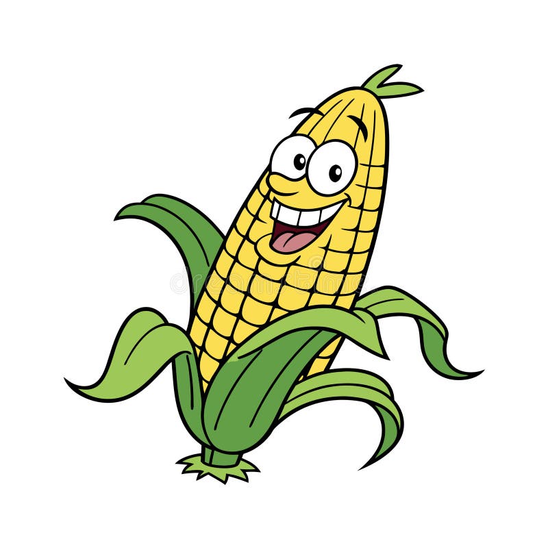 Cheerful Corn Character with Golden Kernels Stock Vector - Illustration ...
