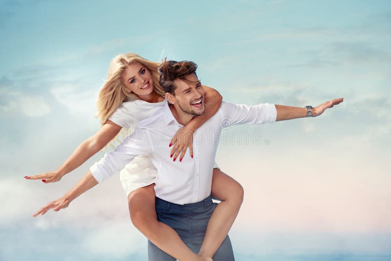 Cheerful Couple Enjoying the Summer Time Stock Image - Image of ocean ...