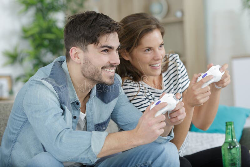 Cheerful Couple Having Fun Playing Computer Games Stock Photo - Image ...