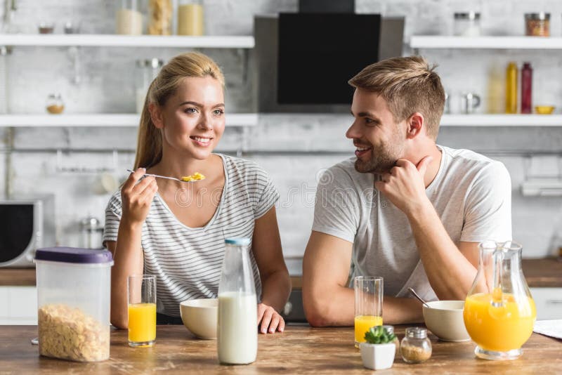 Cheerful Couple Having Healthy Breakfast Stock Photo - Image of morning ...