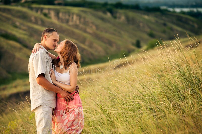 Cheerful Couple in Love Standing Below of Ravine Stock Photo - Image of ...