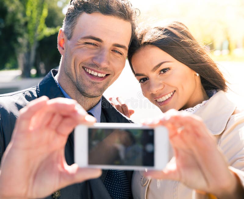 Cheerful Couple Making Selfie Photo Stock Photo - Image of taking ...