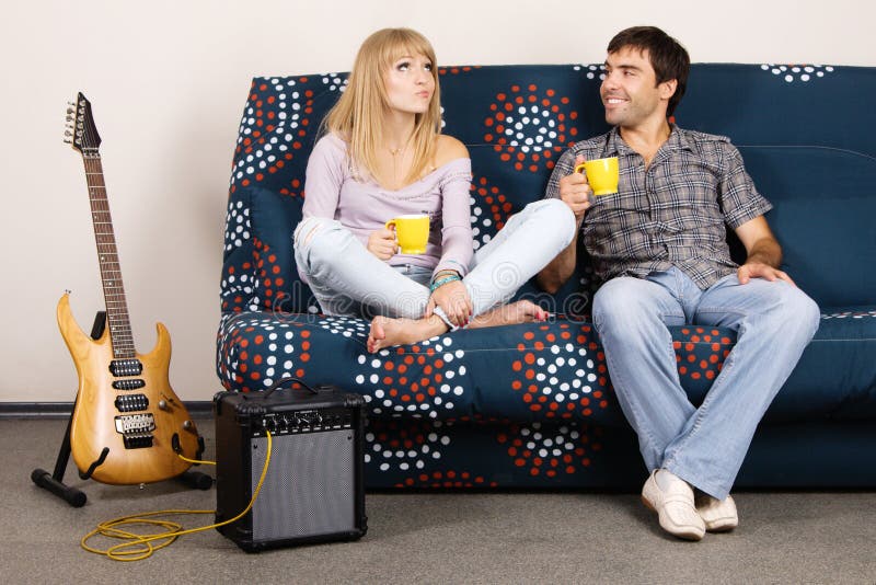 Cheerful Couple Resting at Home Stock Image - Image of caucasian ...