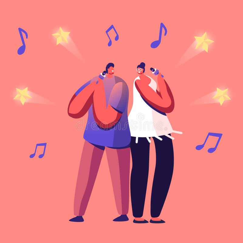 Couple Singing Together With Music Vector Illustration Stock Vector