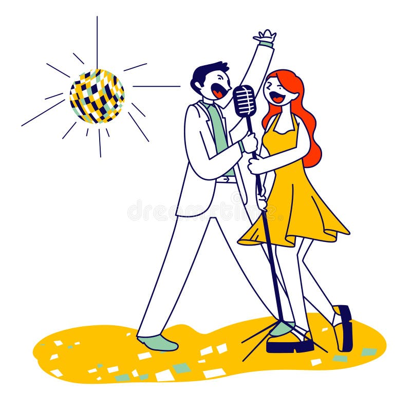 Couple Singing In Karaoke Club Together Vector Stock Vector