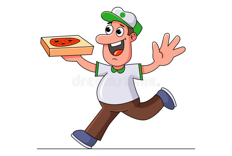 Cheerful Courier Runs with a Box of Pizza for His Client. Fast Delivery ...