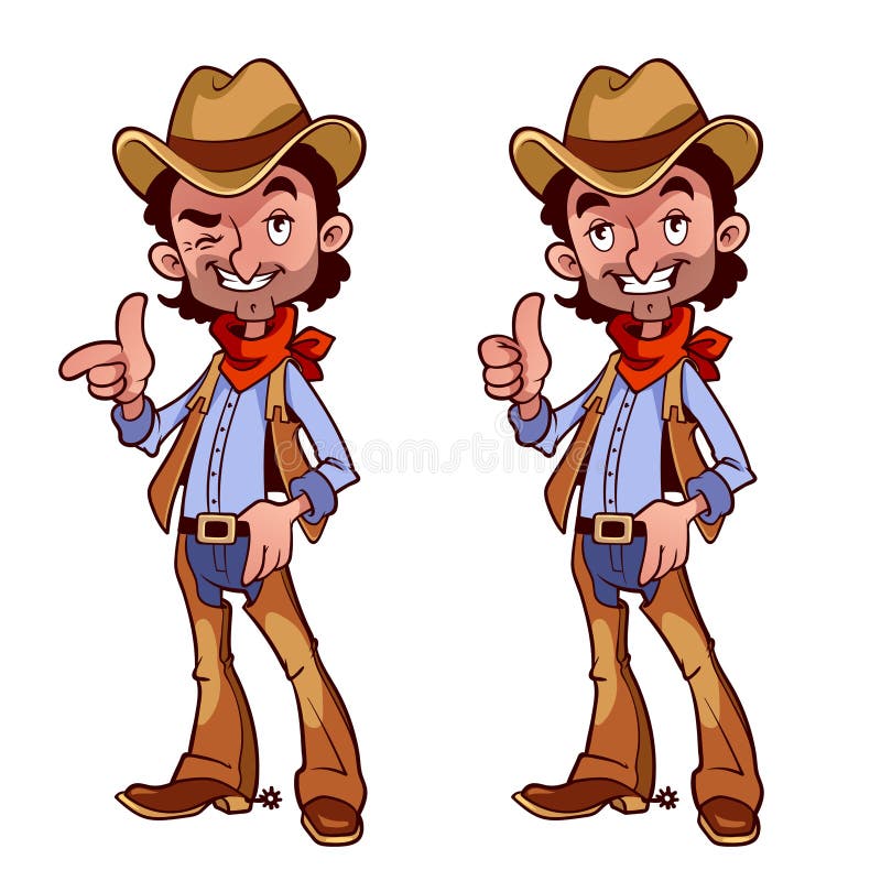 Cheerful on Cowboy Hat Thumbs Up Cartoon Character Stock Vector ...