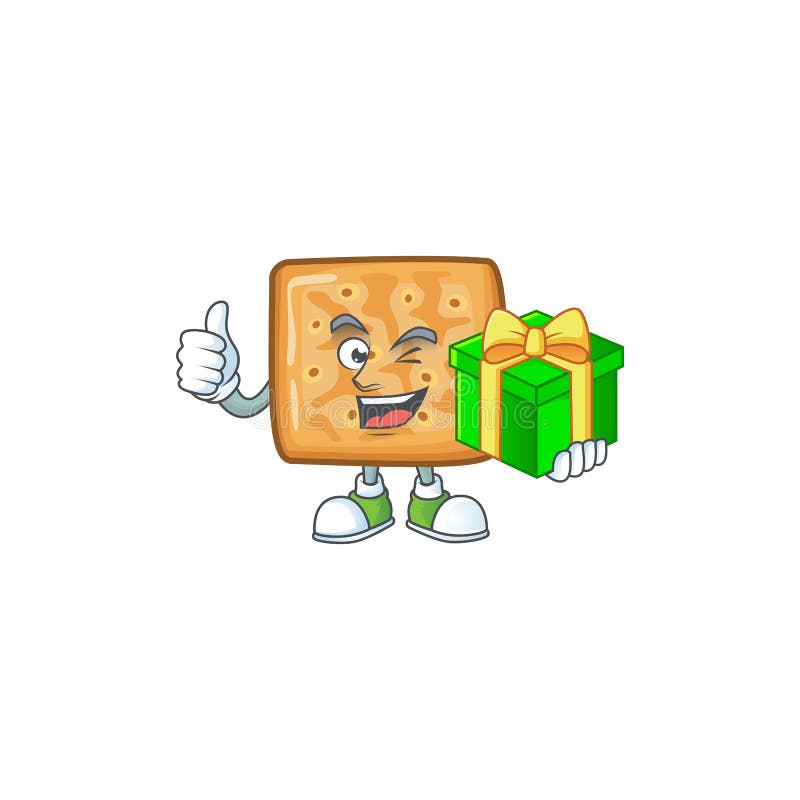 Cheerful Crackers Cartoon Character Holding a Gift Box Stock Vector ...