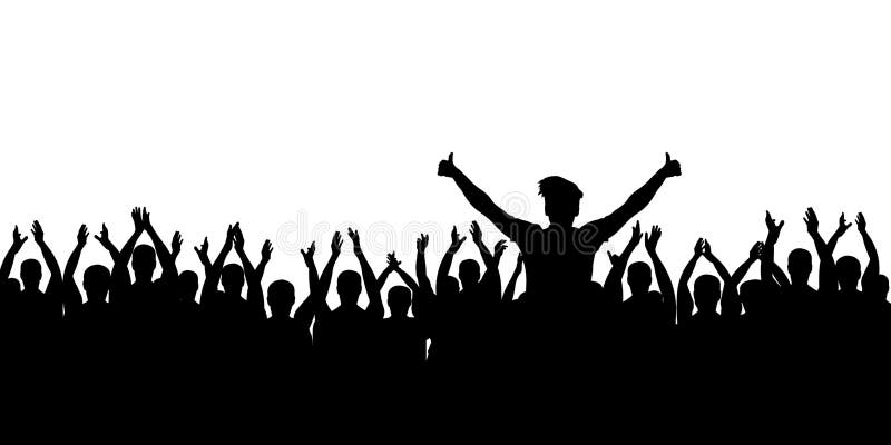Cheerful Crowd Cheering. Hands Up. Applause People. Silhouette Vector ... Cheerful Crowd Cheering. Hands Up. Applause People. Silhouette Vector ...