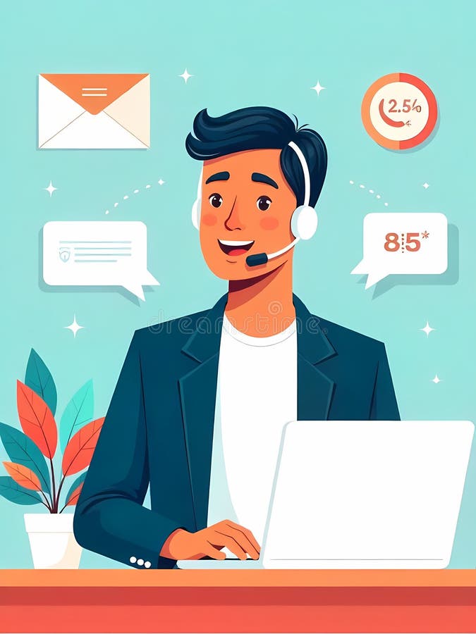 A Cheerful Customer Service Representative Assists Clients, Using a ...