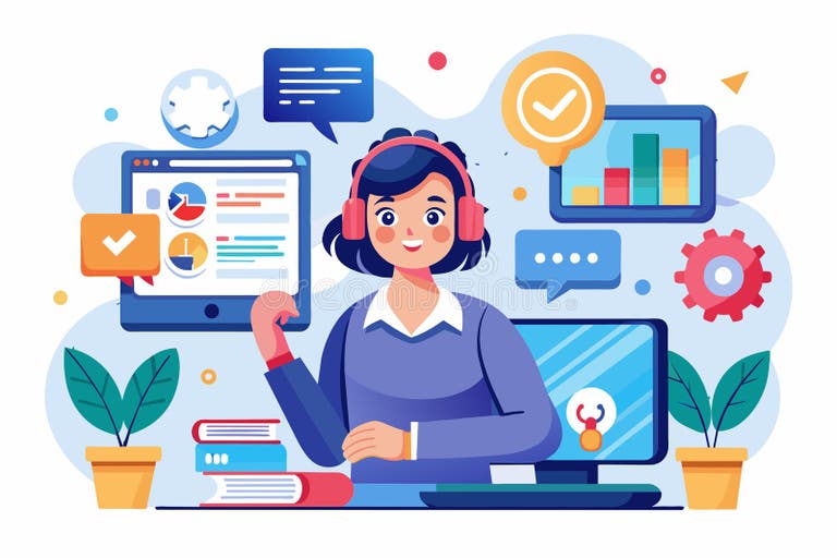 A Cheerful Customer Service Representative Engages with Clients Online ...