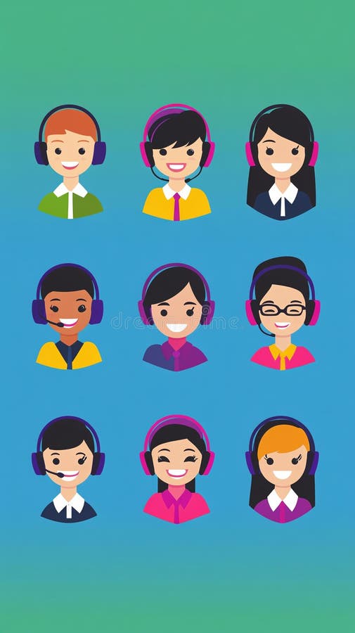 Cheerful Customer Support Workers Depicted As Flat Vector Avatars in ...
