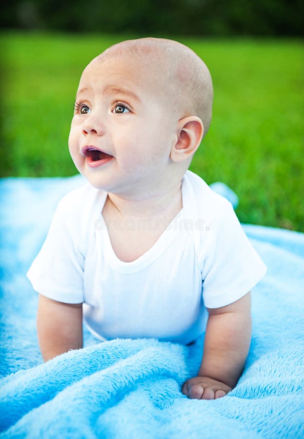 Cheerful Cute Kid on the Nature Stock Photo - Image of adorable, smile ...