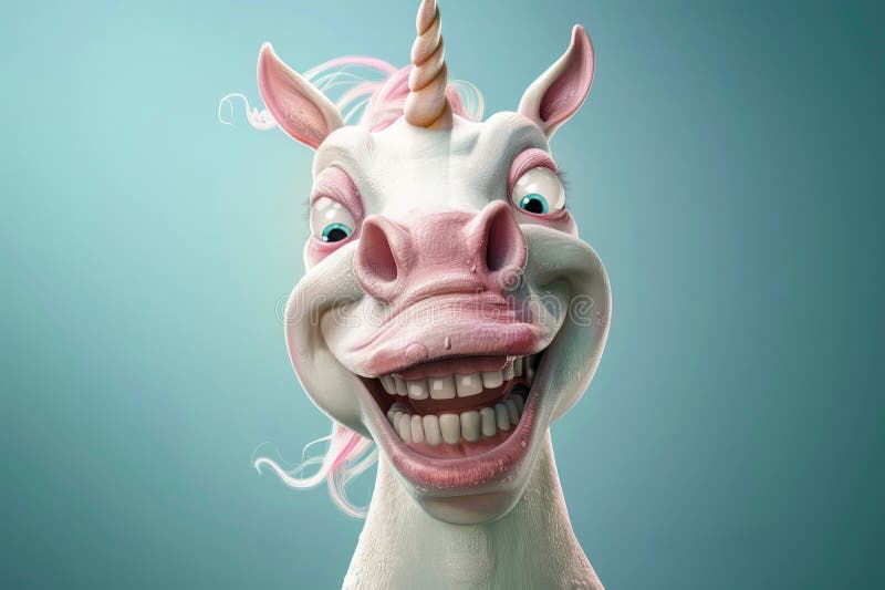 Cheerful 3D Animated Unicorn with Smiling Expression on Turquoise ...