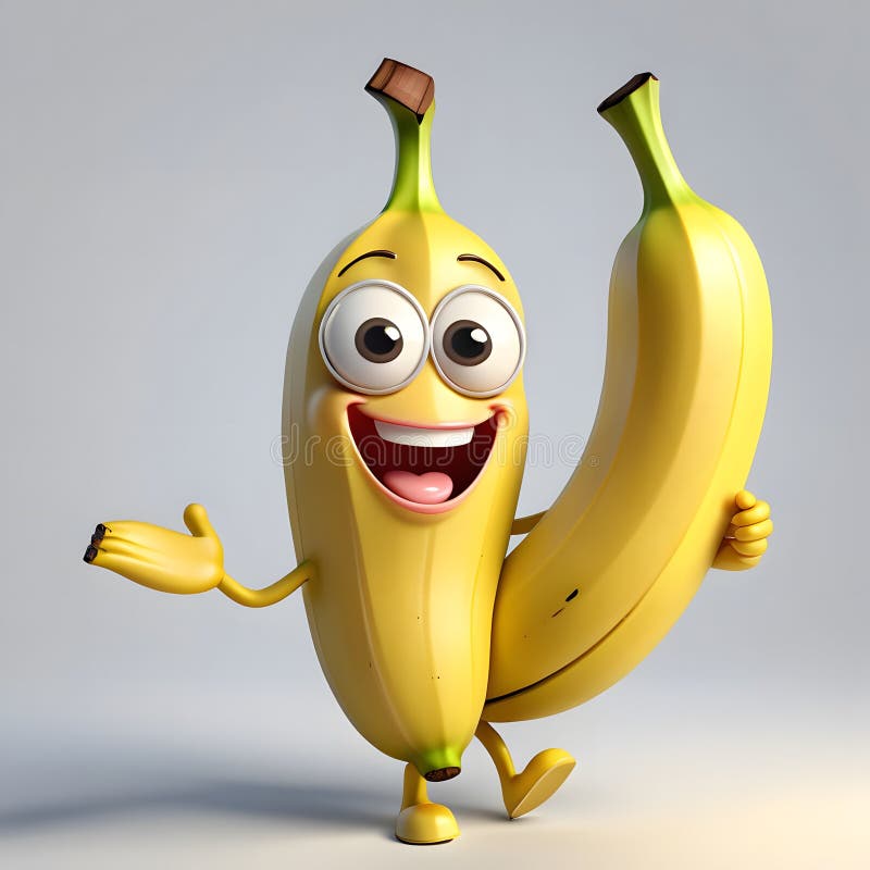 Cheerful 3D Cartoon Banana Character with a Bright Smiling Face Stock ...