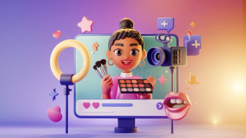 Beauty Influencer 3D Cartoon Makeup Tutorial Video AI Generated. Stock ...