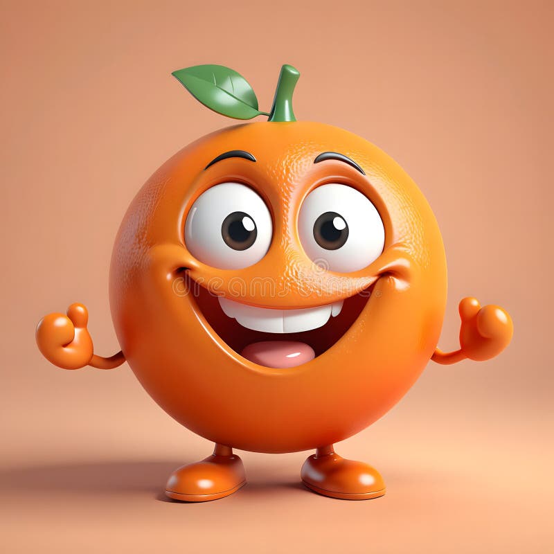 Cheerful 3D Cartoon Orange Character with a Bright Smiling Face Stock ...