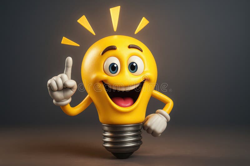 Smiling Light Bulb Character Pointing Upwards Representing an Idea ...