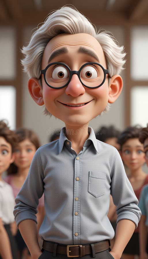 A Cheerful 3D Render of a Friendly Professor Surrounded by Students ...