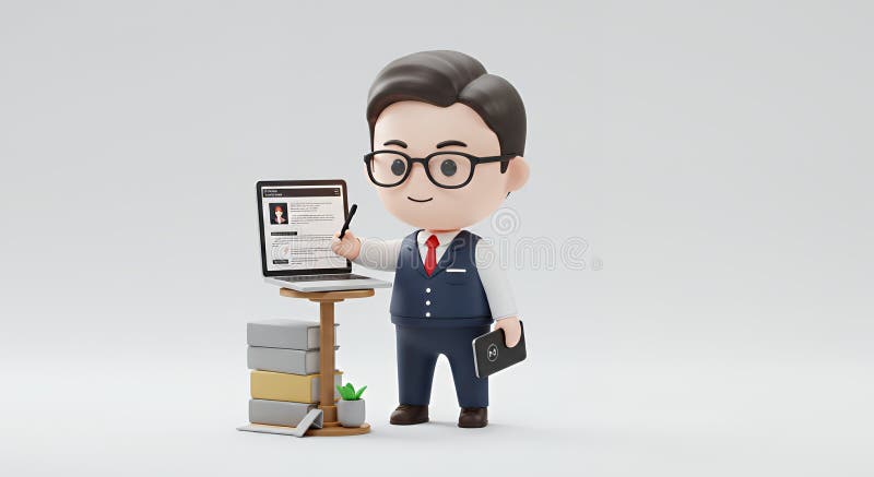 Cheerful 3D Rendered Chibi Male Mobile App Developer Presenting App ...