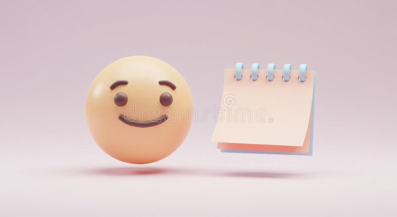Happy Emoji & Notepad stock illustration. Illustration of computer ...