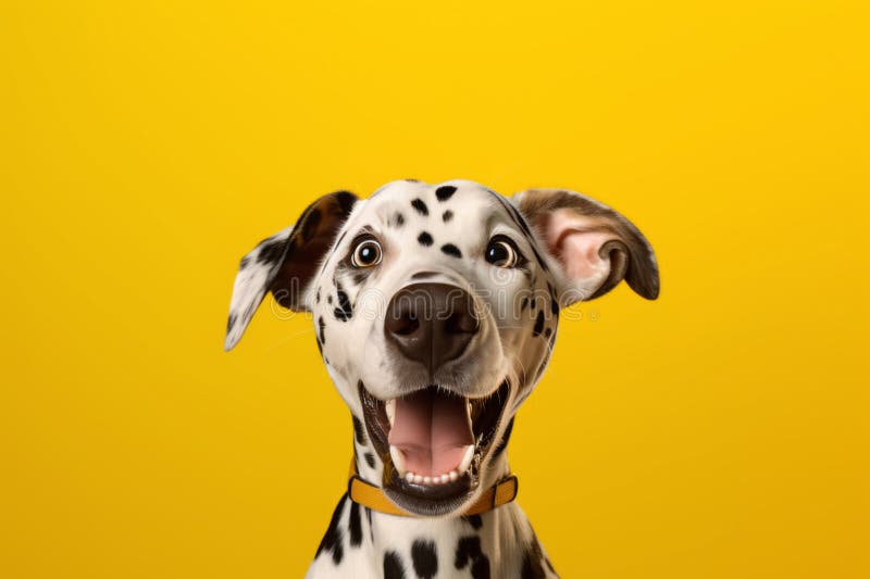 Cheerful Dalmatian Dog on Yellow Stock Image - Image of companion ...
