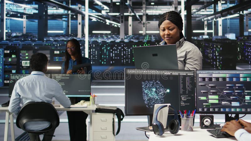 Cheerful Data Center Employee Using Node Tree Software To Analyze Datasets Stock Video - Video ...