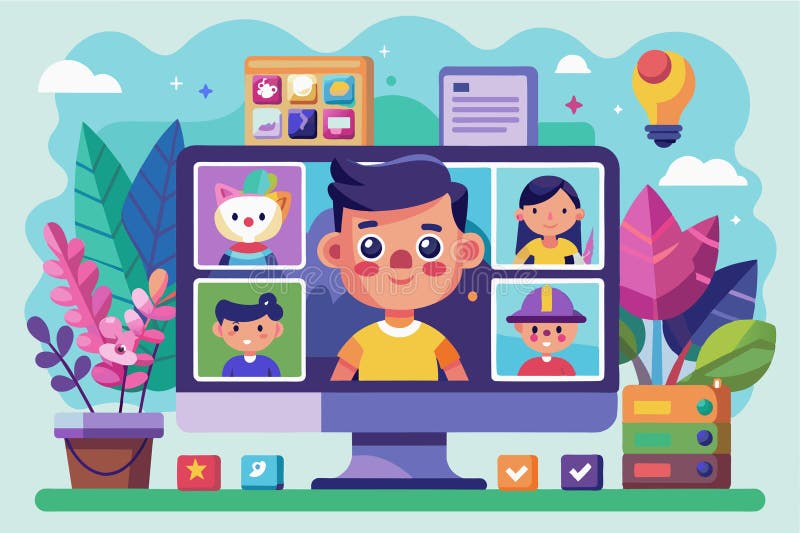 A Cheerful Design Showcases a Cartoon Character Enjoying an Online ...