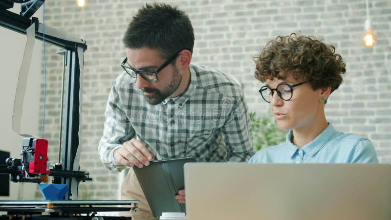 Cheerful Developers Talking Producing Model with 3d Printer Using ...