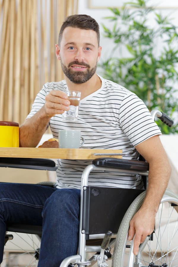 Cheerful Disabled Man Drinking Tea Stock Image - Image of generationy ...