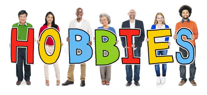 Cheerful Diverse Business People and Text Hobbies Stock Photo - Image ...