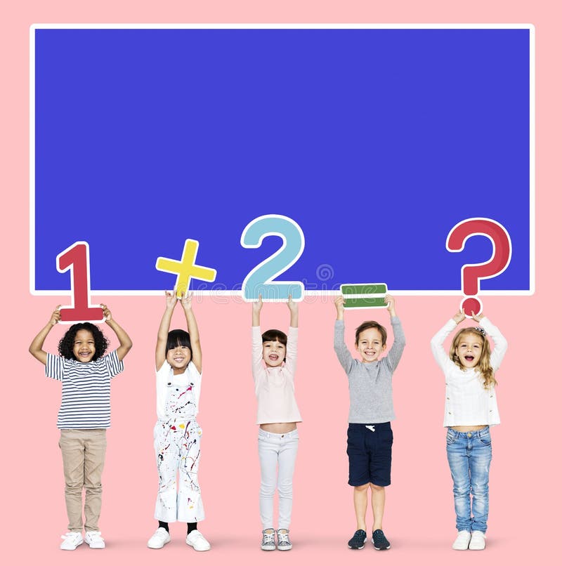 Cheerful Diverse Kids Learning Mathematics Stock Image - Image of ...