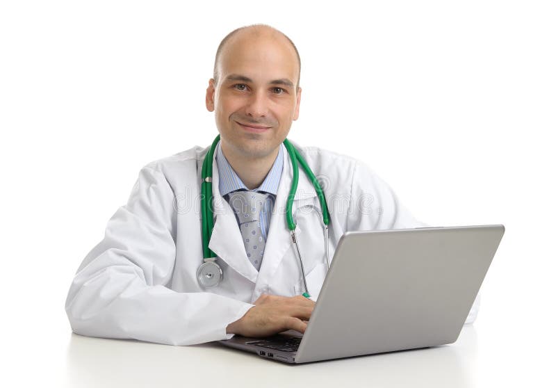 Cheerful Doctor Sitting at the Desk Stock Photo - Image of medical ...