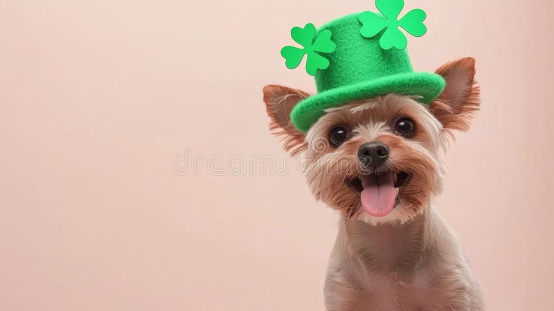 Cheerful Dog Wearing Festive Clover Patterned Hat, Looking Playful ...