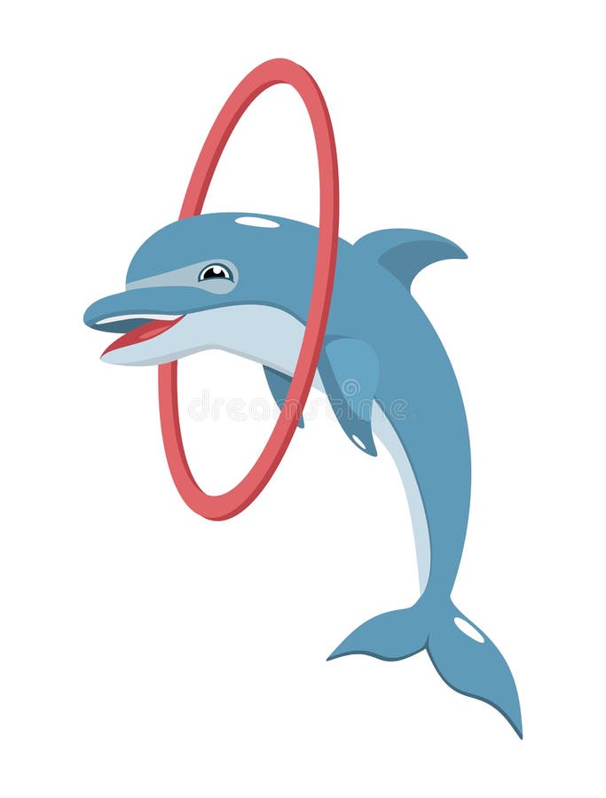 Cheerful Dolphin Jumping through a Hoop Stock Vector - Illustration of ...