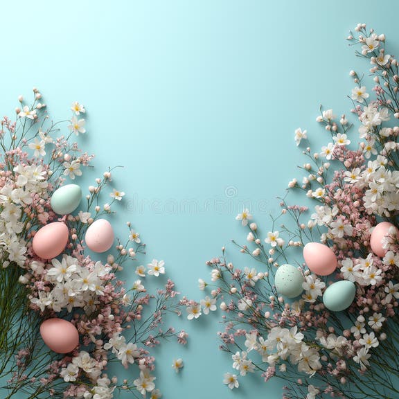 Cheerful Easter Border with Spring Flowers and Easter Eggs Stock Illustration - Illustration of ...
