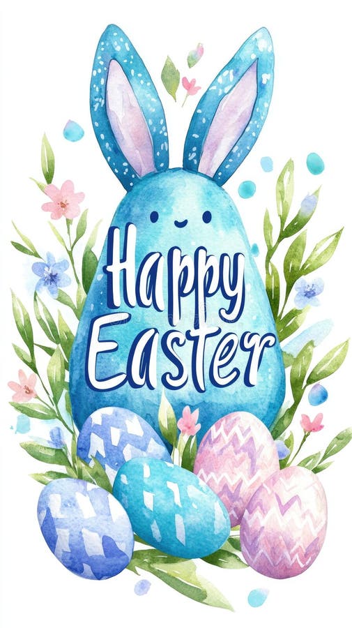 Easter Bunny with Eggs on a Blue Background. Concept of a Happy Easter ...