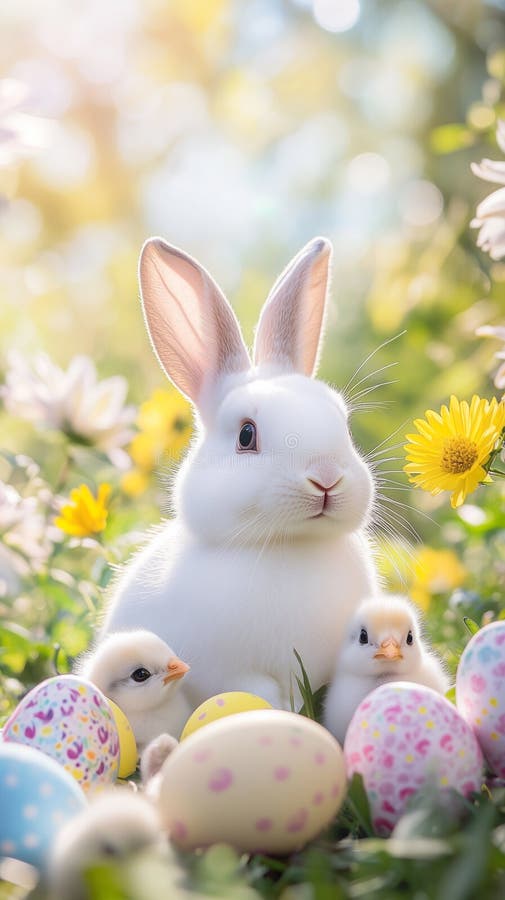 A Cheerful Easter Bunny in a Garden Setting Stock Illustration - Illustration of expressive ...