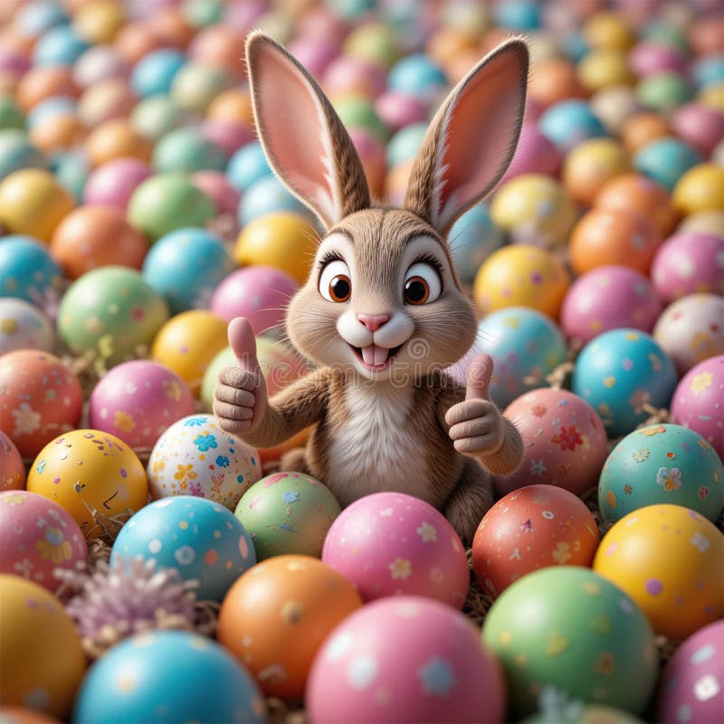 Cheerful Easter Bunny Surrounded by Colorful Eggs. Stock Illustration - Illustration of holiday ...