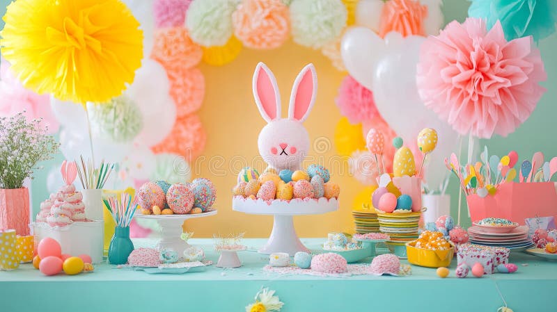 A Cheerful Easter Photo Booth with Bunny Ears, Colorful Backdrops, and ...
