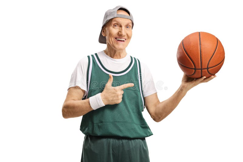 Cheerful Elderly Man Holding a Basketball and Pointing Stock Image ... Cheerful Elderly Man Holding a Basketball and Pointing Stock Image ...