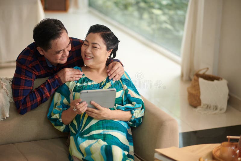 Elderly Couple with Tablet Computer Stock Image - Image of online ...