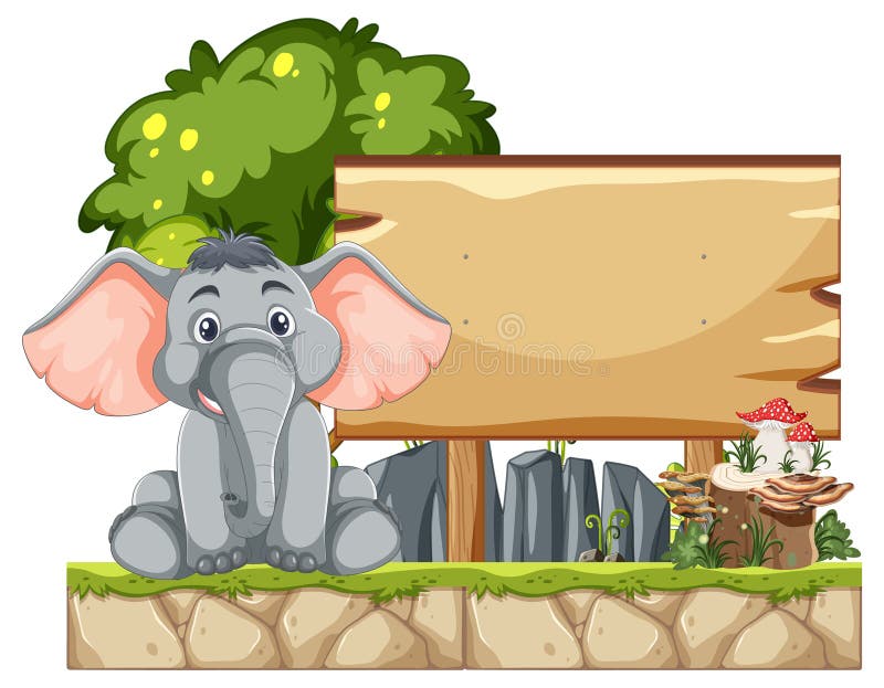A Cheerful Elephant by a Sign Stock Vector - Illustration of friendly ...