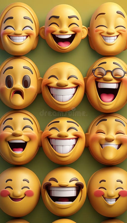 Cheerful Emoji Collection Featuring Various Happy Expressions and Moods ...