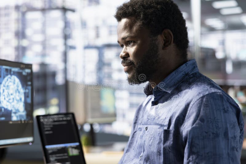 Cheerful Employee Utilizing AI Cloud Computing Resources Stock Photo - Image of developer ...