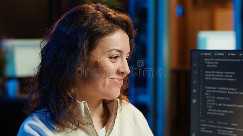 Cheerful Engineer Excited after Finding No Errors in Code Stock Image ...