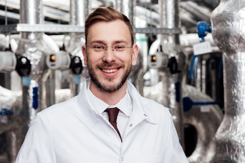 Cheerful Engineer in Glasses and White Stock Photo - Image of happiness ...